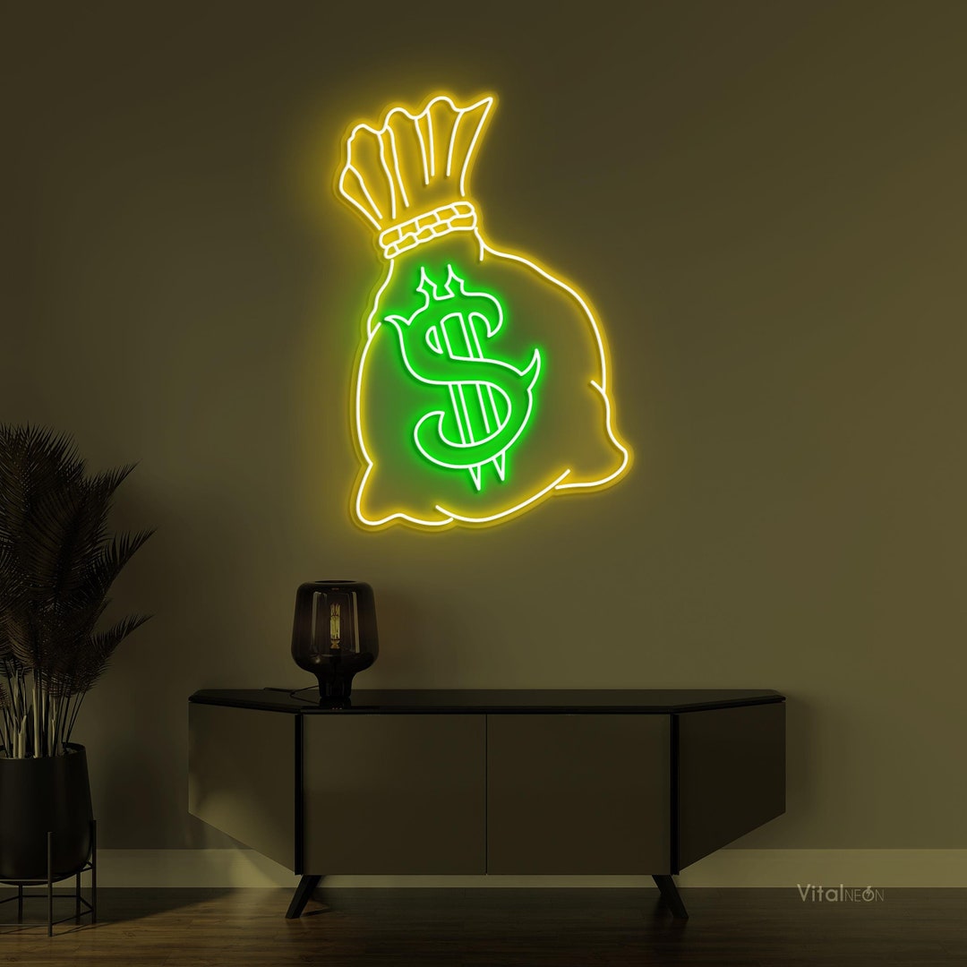 Money Bag Neon Sign, Money Bag LED Light, Dollar Wall Decor, Office ...