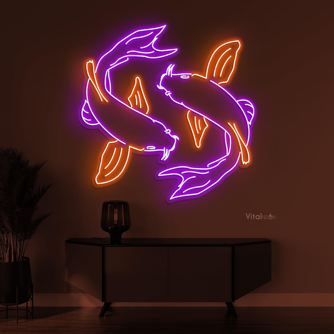 Koi Fish Neon Sign, Koi Fish LED Light, Fish LED Neon Art, Swimming ...