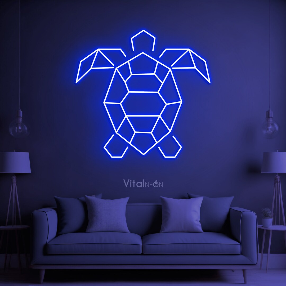 Geometric Turtle Neon Sign, Turtle Neon Light, Turtle Wall Art Sign ...