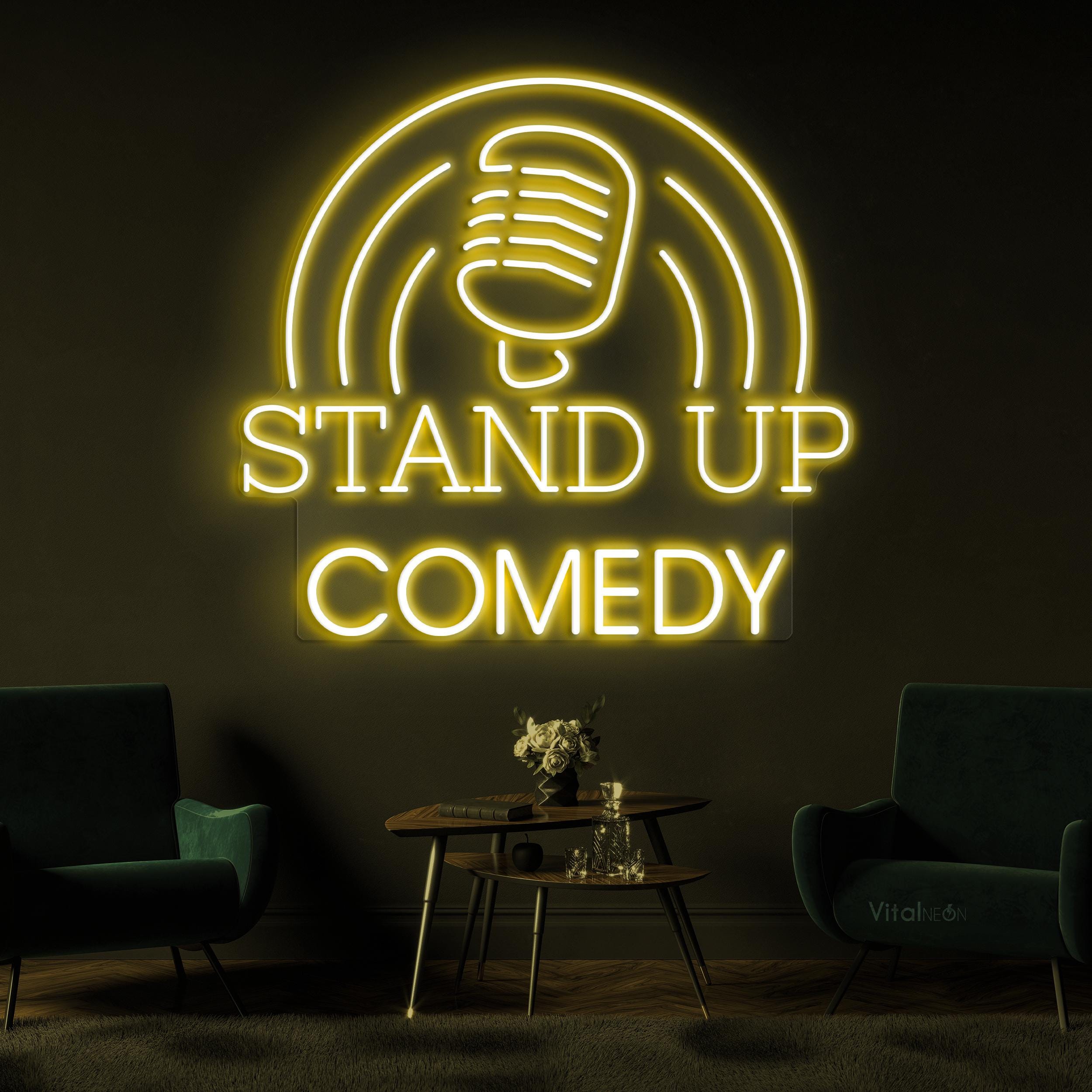Stand up Comedy LED Light, Microphone Wall Art for Club Stage Bar Decor ...