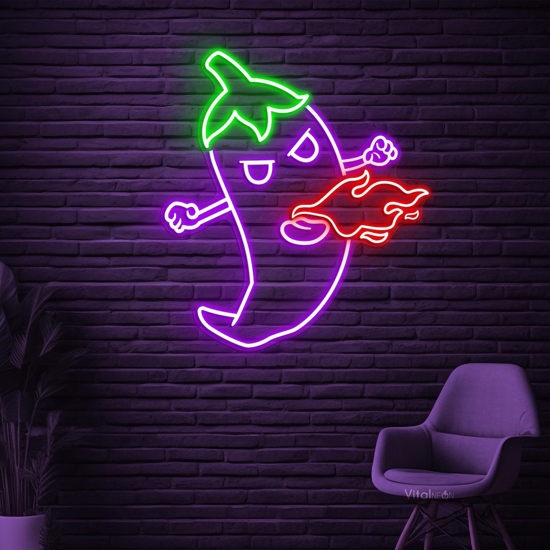 Spicy Chili Neon Sign, Spicy Chili LED Sign, Flaming Chili Wall Decor ...