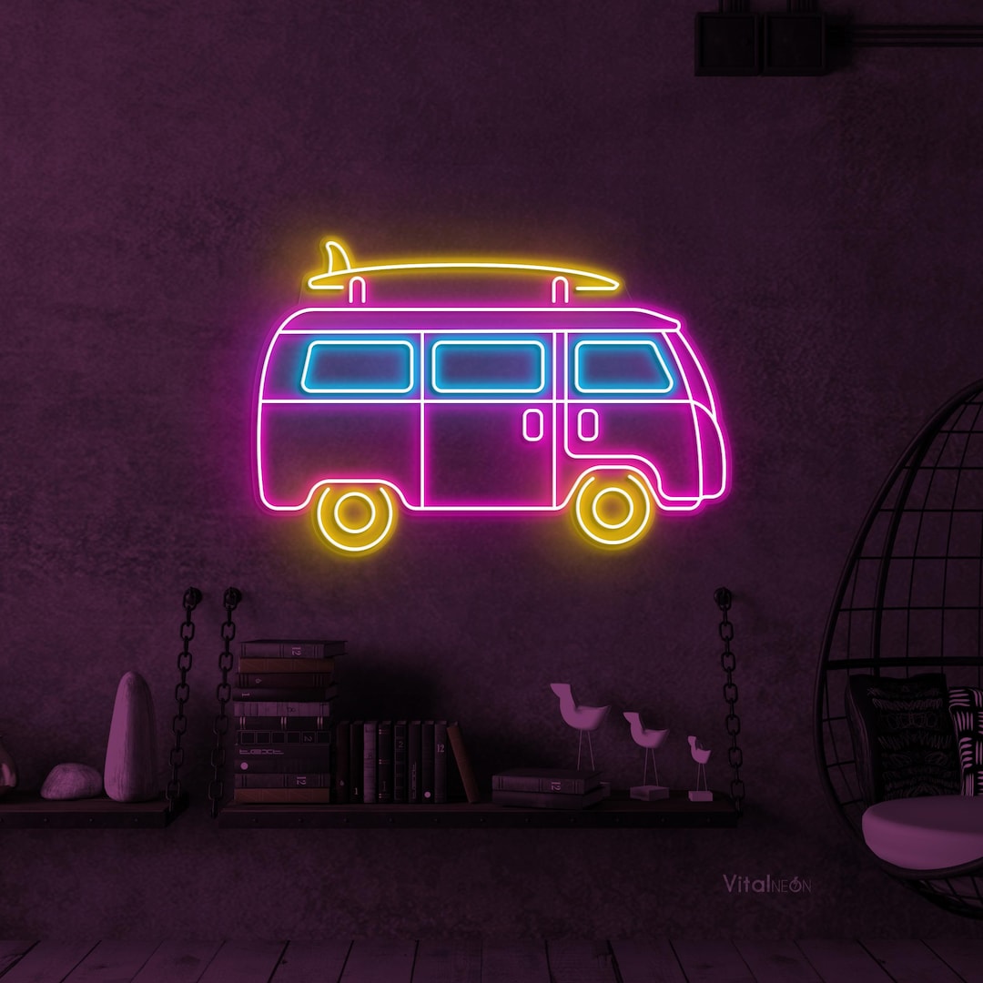 Vacation Van Neon Sign, Vacation Van LED Light, Bus Wall Decor, Bus ...