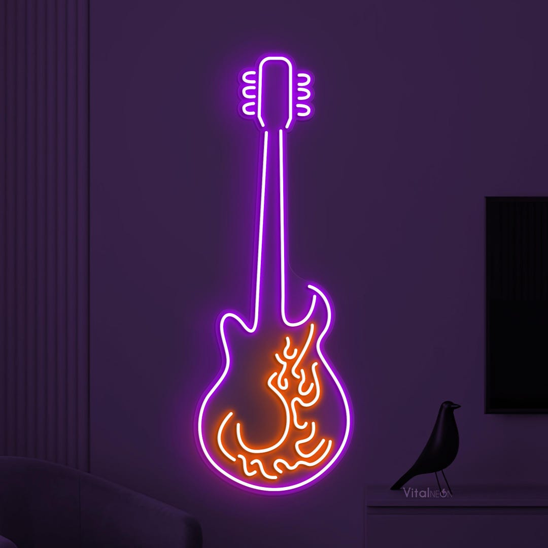 Guitar Neon Sign, Guitar LED Light, Home Wall Decor, Music Room Wall ...