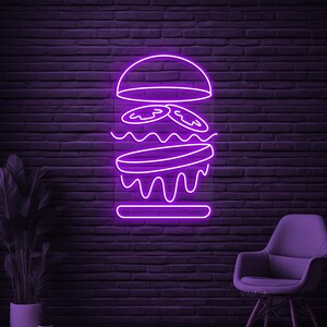 Burger Neon Sign, Burger LED Light, Restaurant Wall Decor, Fast Food ...