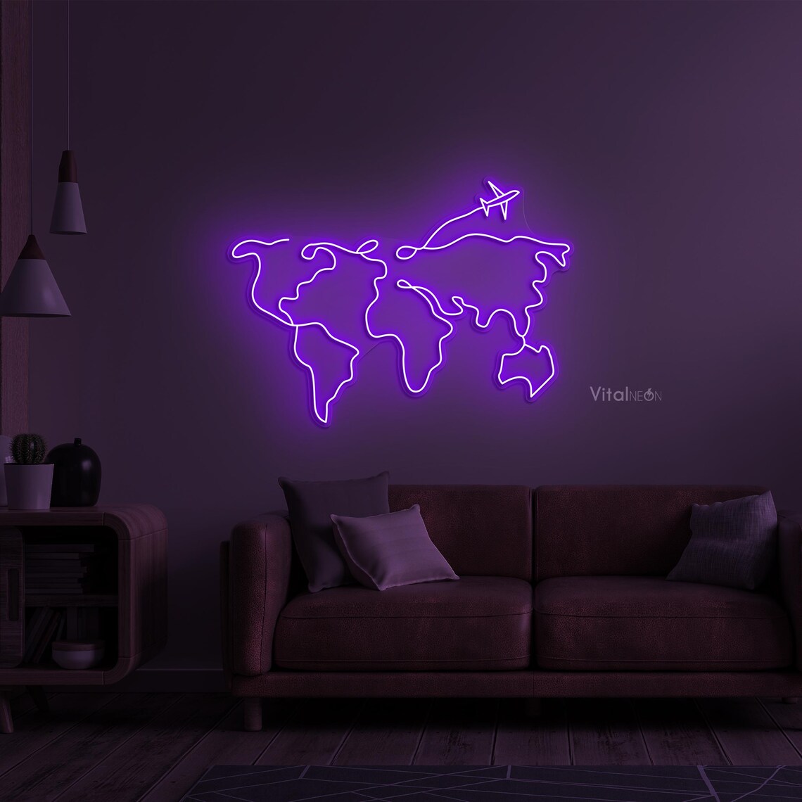 World Map LED Neon Sign, Airplane Travel Wall Art - Etsy