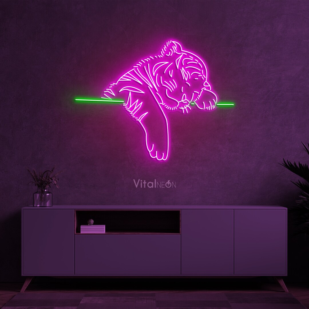 Tiger Neon Sign, Sleeping Tiger Neon Art, Tiger Cubs LED Light, Tiger ...