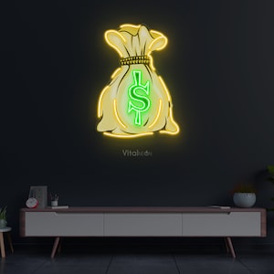 Money Bag Neon Sign, LED Light for Wall Decor, CEO Office & Man Cave ...