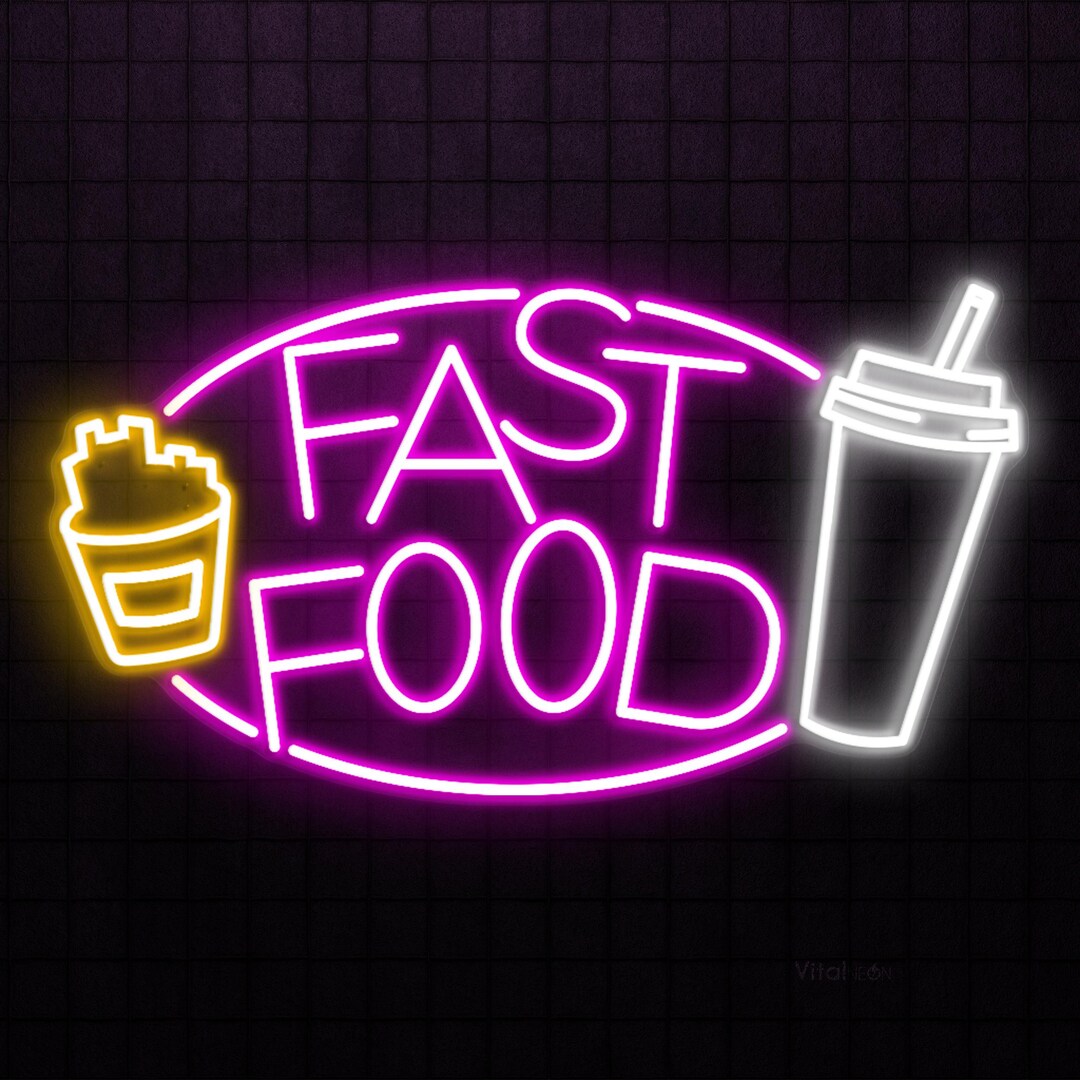 FAST FOOD Neon Sign, Fast Food Led Light, Restaurant Wall Art, Burger ...