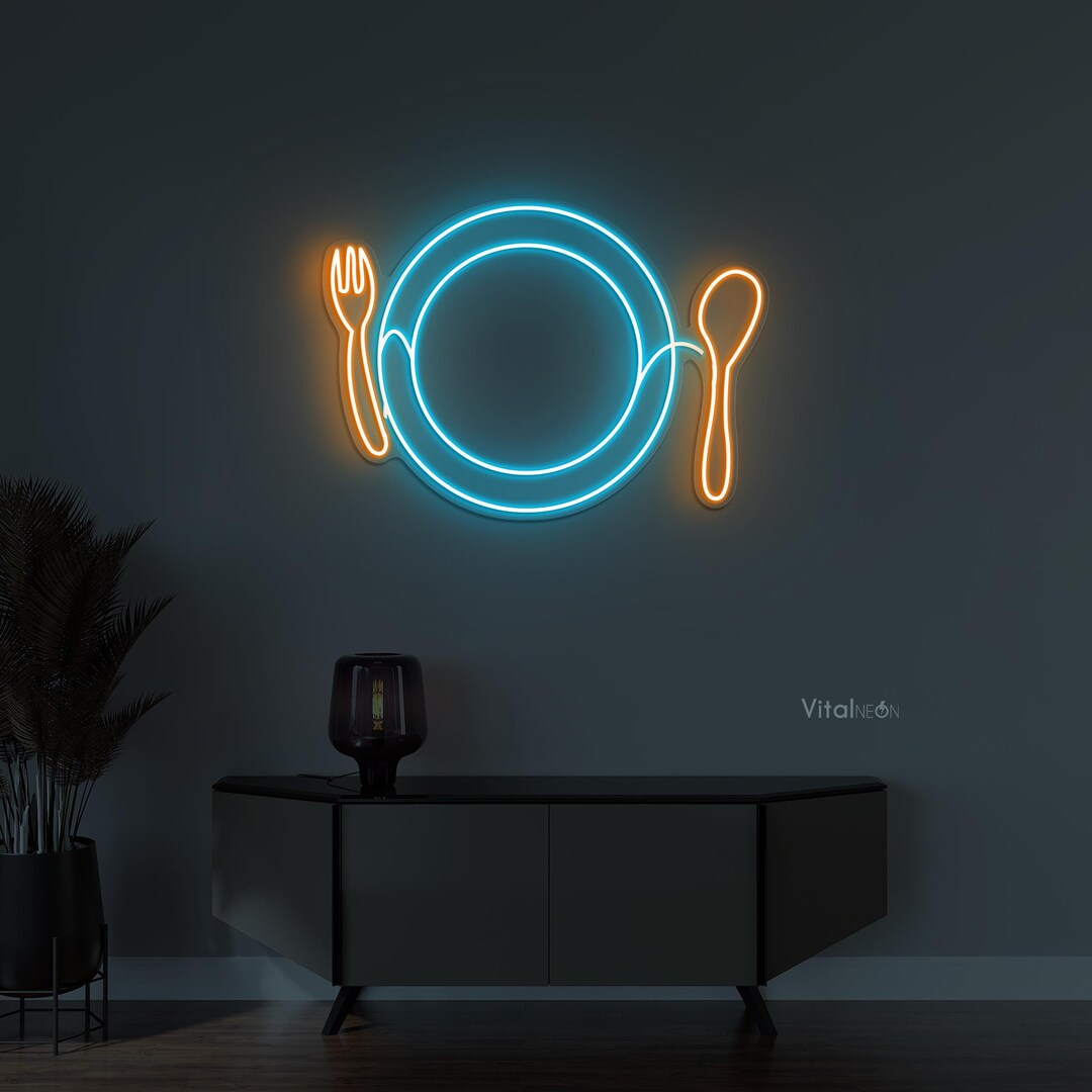 Fork Plate Spoon Neon Sign, Fork Plate Spoon LED Light, Kitchen Wall ...