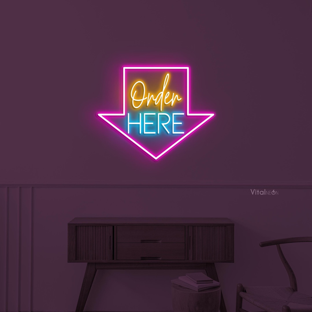 Order Here Neon Sign, Order Here LED Light, Arrow LED Sign, Restaurant ...
