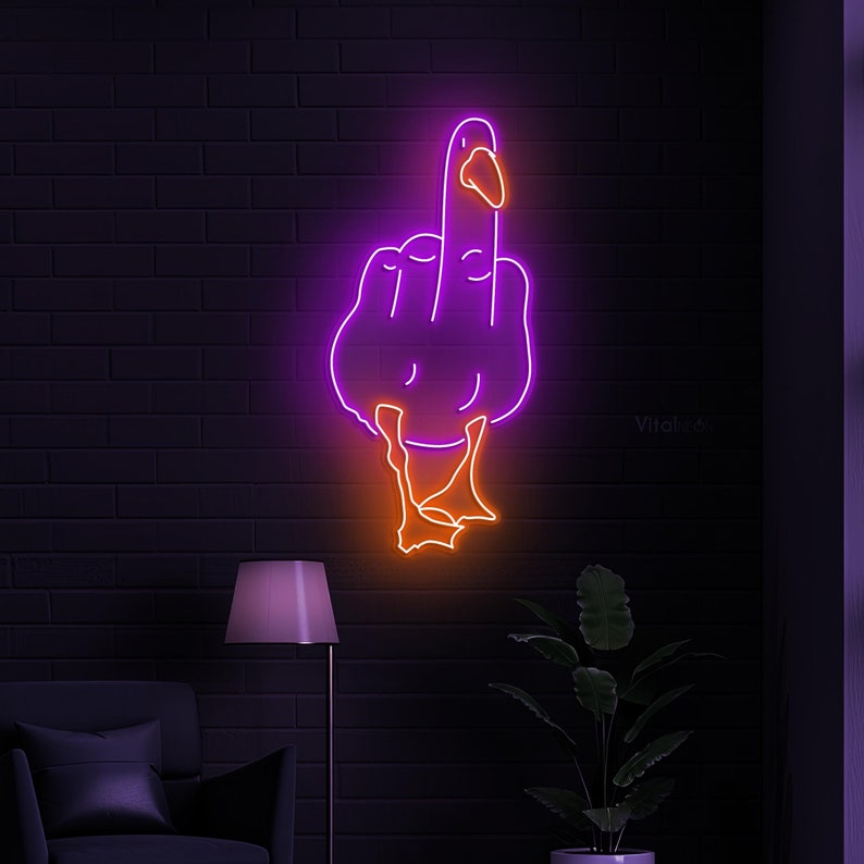Middle Finger Duck Neon Sign LED Light Bird Shop Game Room Custom Decor ...