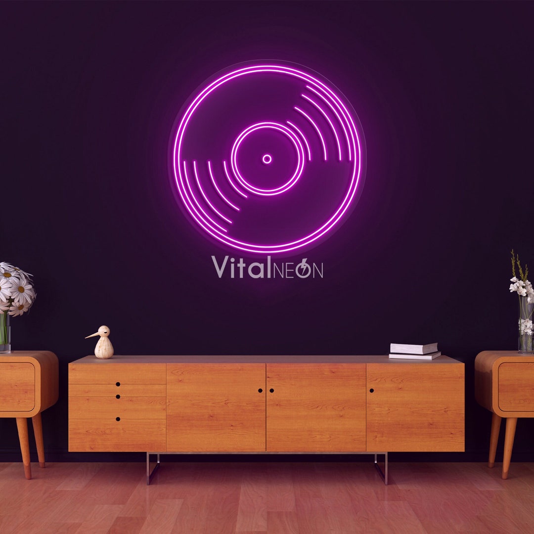 Vinyl Plate Neon Sign, Nightclub Decor, Music Theme, Vinyl Records Neon ...