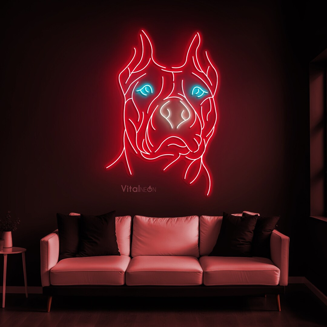Pitbull Dog LED Neon Sign, Wall Art Light, Pit Bull Neon Decor, Custom ...