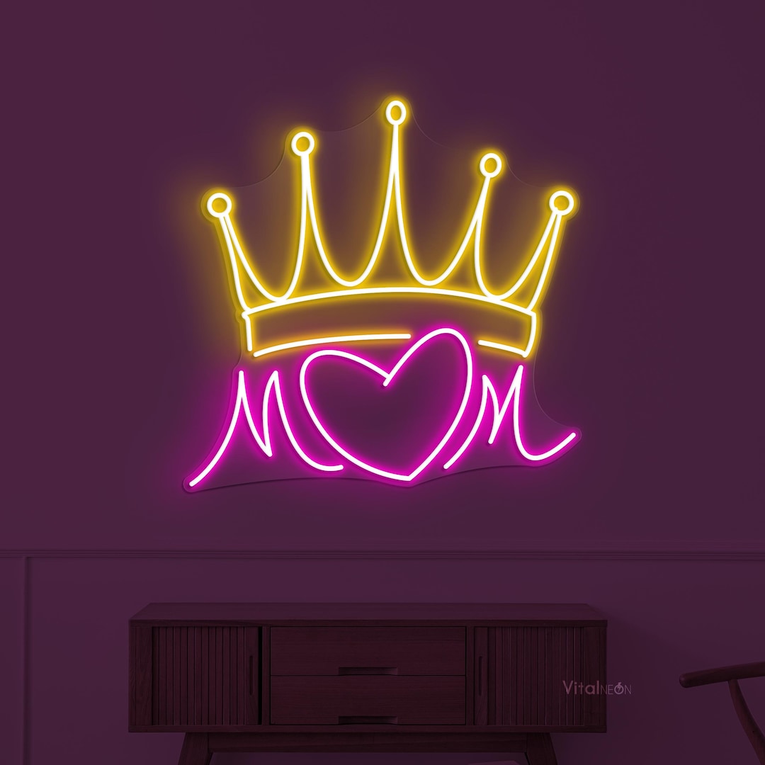 Crown Neon Sign, Crown Heart LED Light, Queen Crown Wall Decor, Mom ...