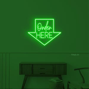 Order Here Neon Sign, Order Here LED Light, Arrow LED Sign, Restaurant ...