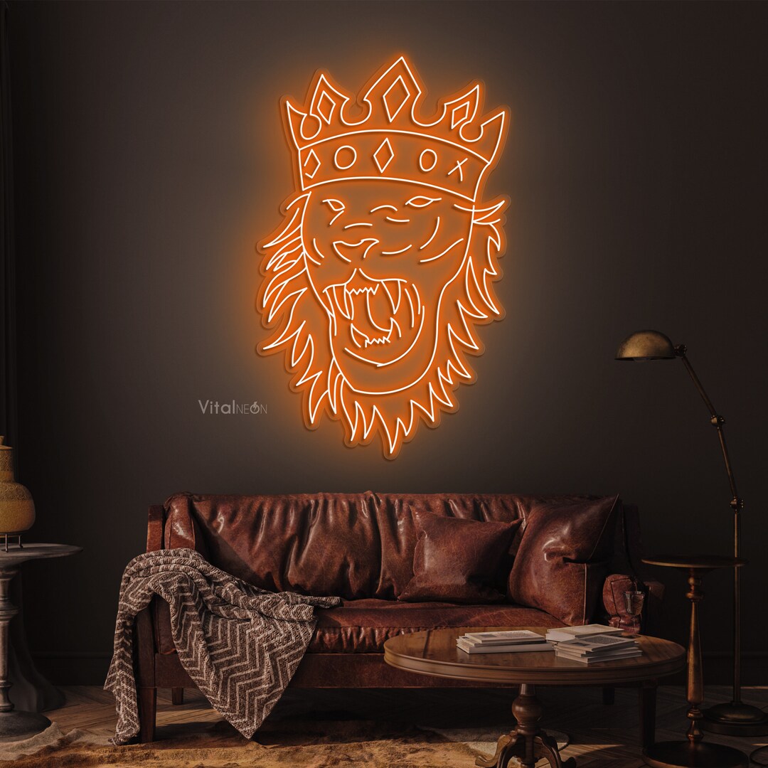Lion Head Neon Light, Lion Neon Sign, Animal Lover Room Decor, Custom ...