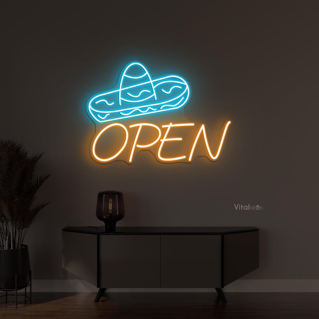 Sombrero Hat Open Neon Sign, Mexican Hat LED Light, Custom Neon Sign ...
