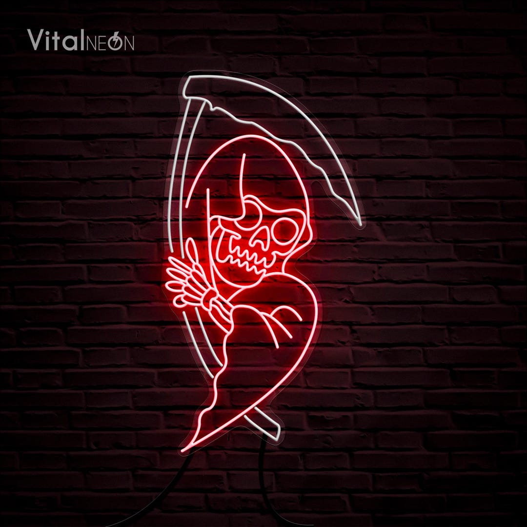 Grim Reaper Neon Sign, Grim Reaper LED Light, Skull Wall Decor, Skull ...
