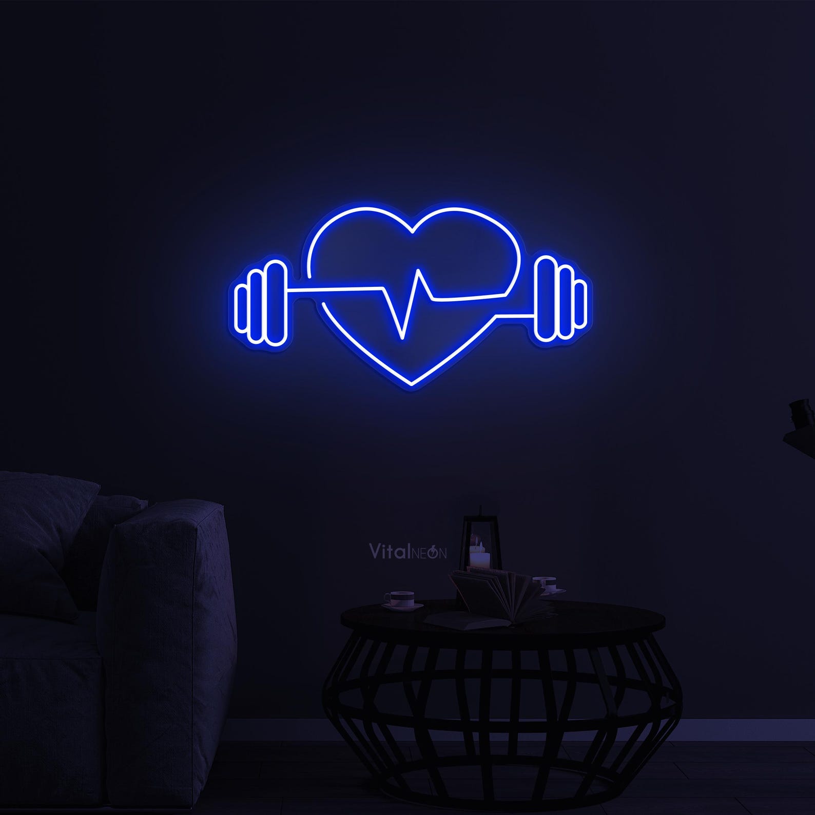 Heart Barbell LED Neon Sign Fitness Wall Art for Gym Home Workout Room ...
