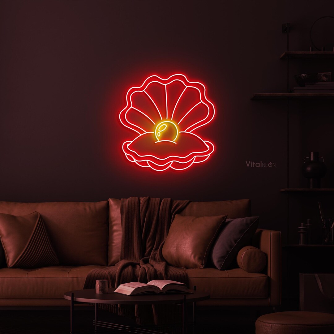 Clam Pearl LED Light Neon Sign, Seashell Ocean Wall Decor, Seafood ...