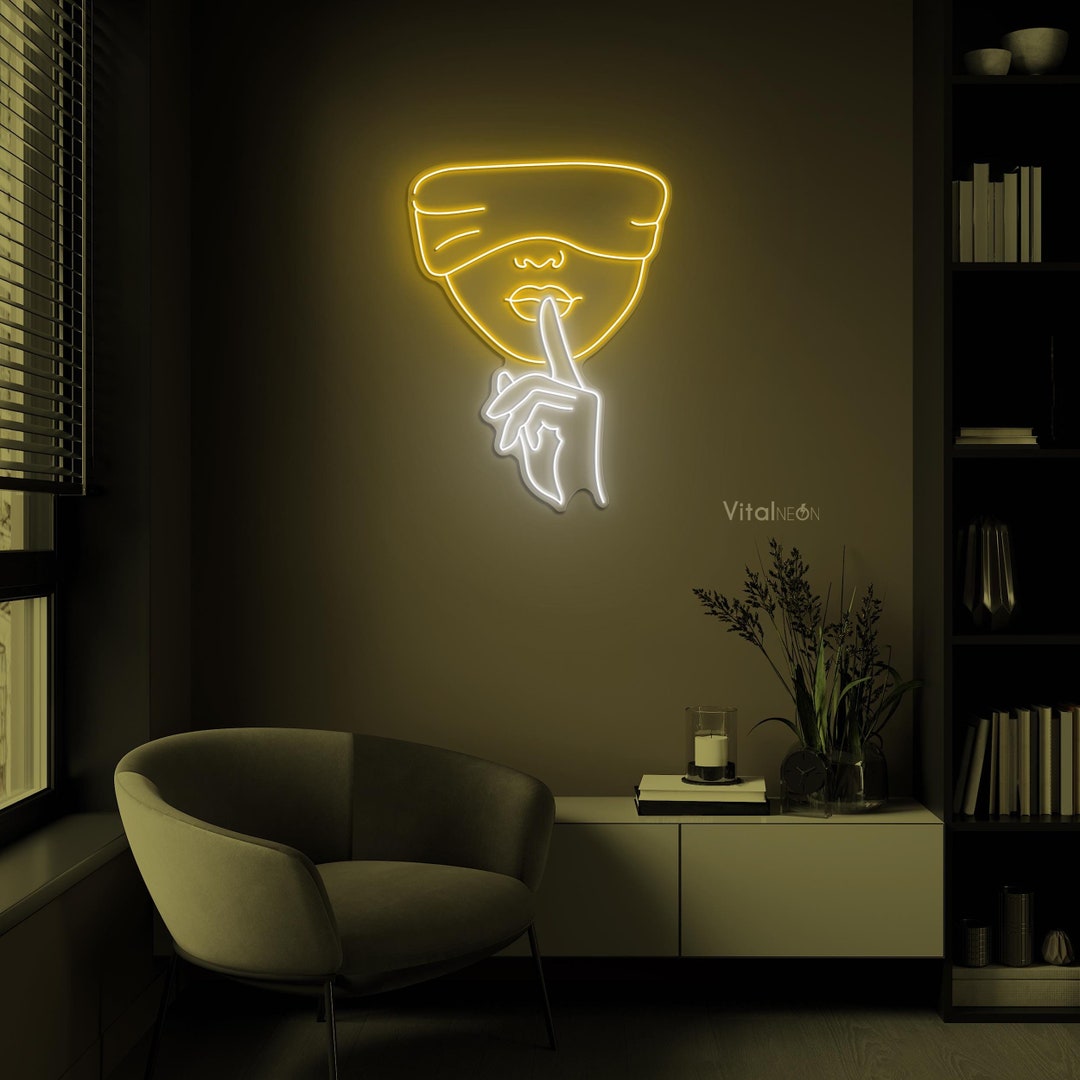 Shhh Face Neon Sign, Shhh Face LED Light, Keep Quiet Wall Decor, Girl ...