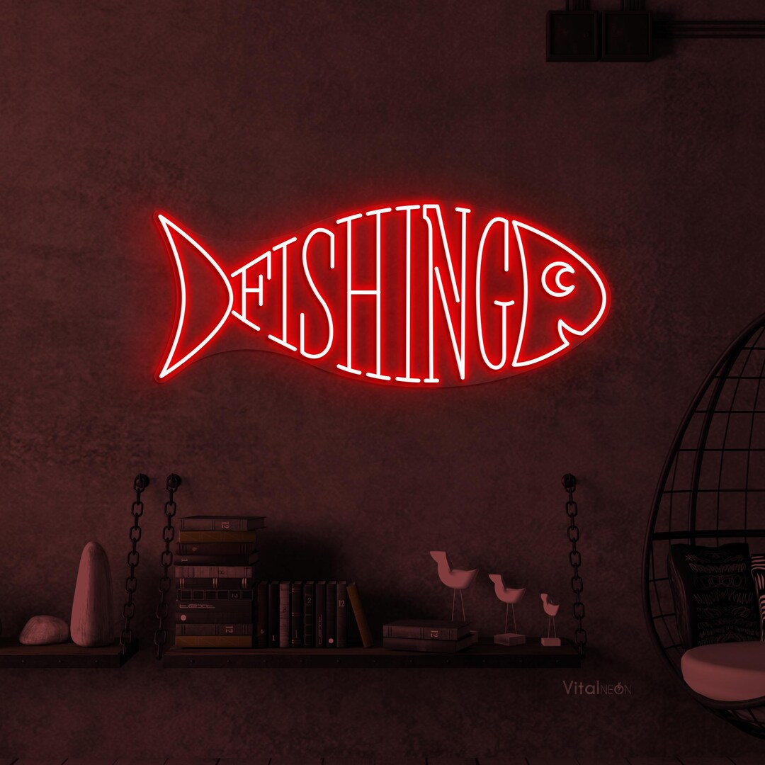 Fishing Neon Sign, Fishing LED Light, Fishing Logo Wall Art, Fish Shape ...