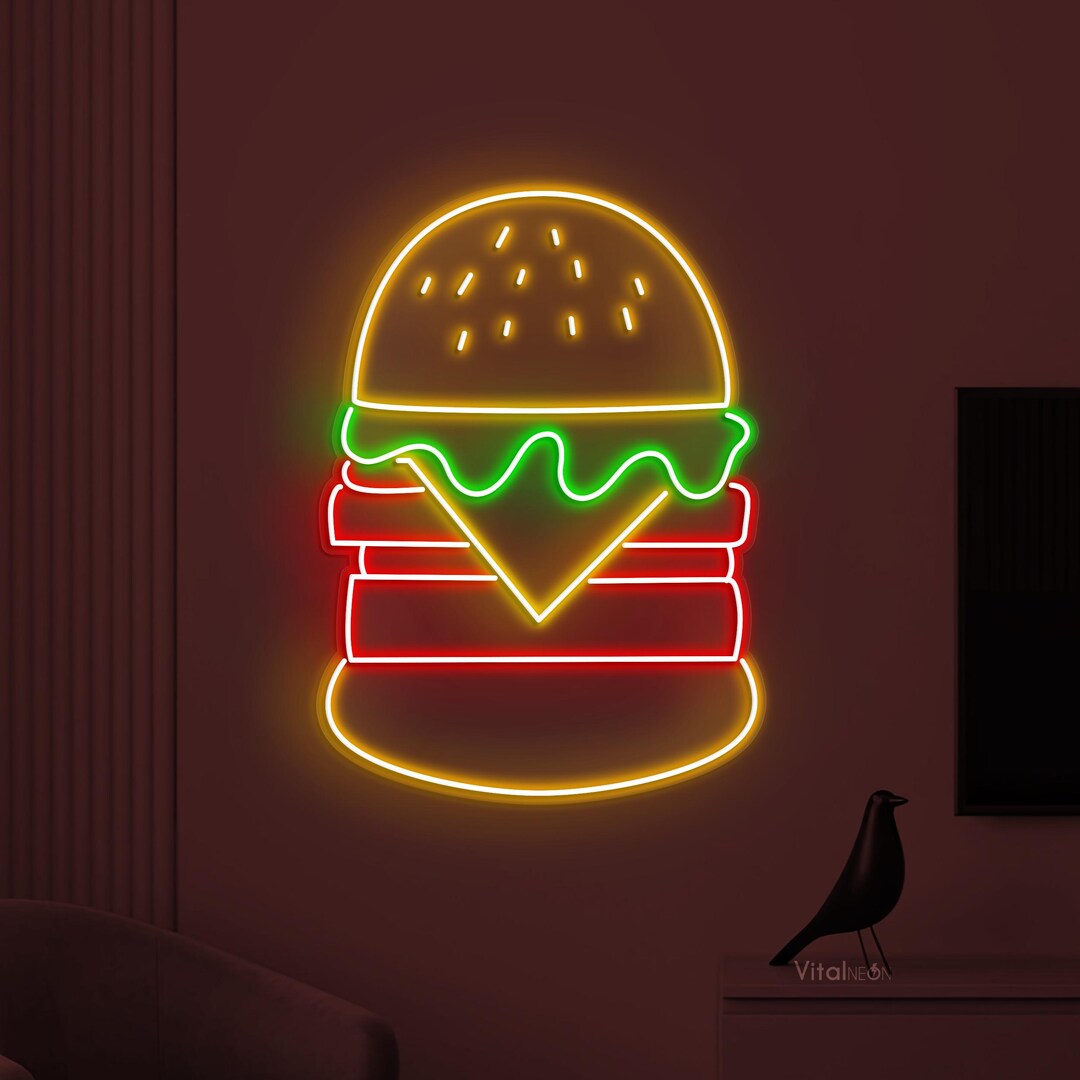 Burger Neon Sign, Hamburger LED Light, Fast Food Wall Decor, Restaurant ...