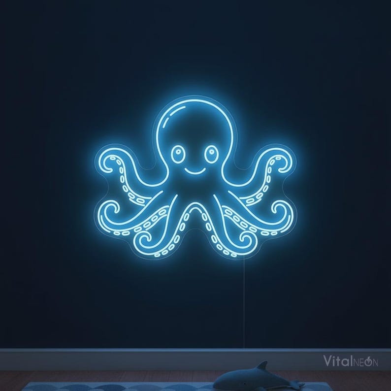 Smiling Octopus Neon Sign Sea Creature Wall Art Kids Room Cafe Bar ...