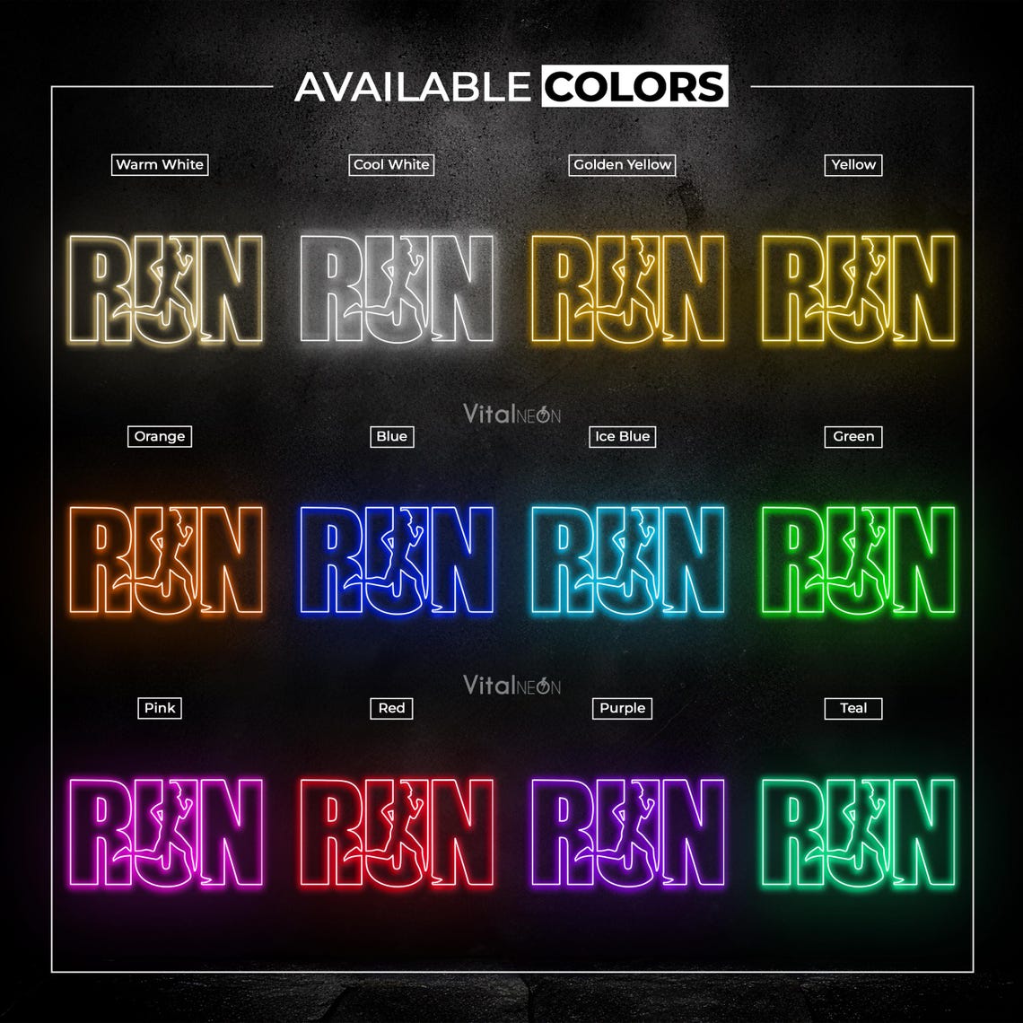 Run Neon Sign, Run LED Light, Run Logo Wall Decor, Gym Wall Art, Runner ...