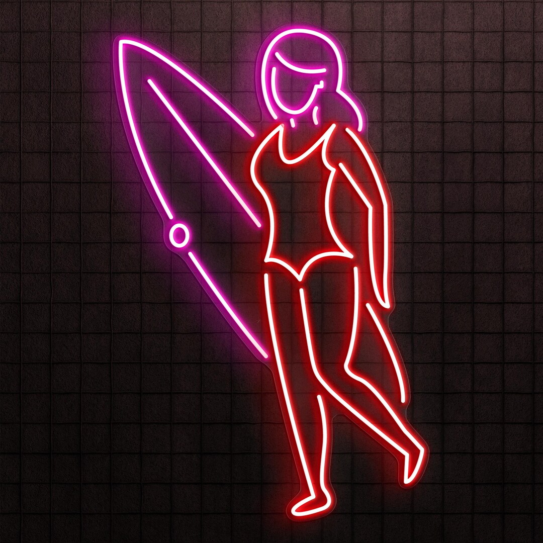 Surf Woman Neon Light, LED Surfboard Sign, Ocean Lovers Gift, Home ...