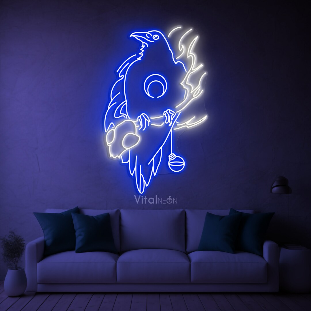 Raven and Skull Neon Light, Raven Neon Sign, Crow on Skull Neon Sign ...