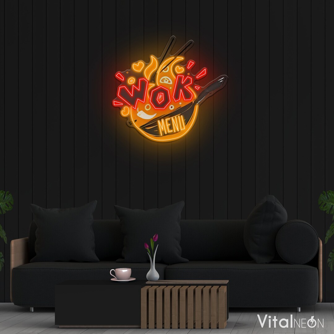 WOK Neon Sign, Ramen Bowl Neon Sign, Pop Art, Japanese Noodles Neon ...