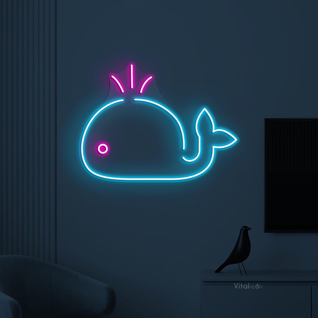 Whale Neon Sign, Whale LED Light, Cute Whale LED Neon Art, Kids Room ...
