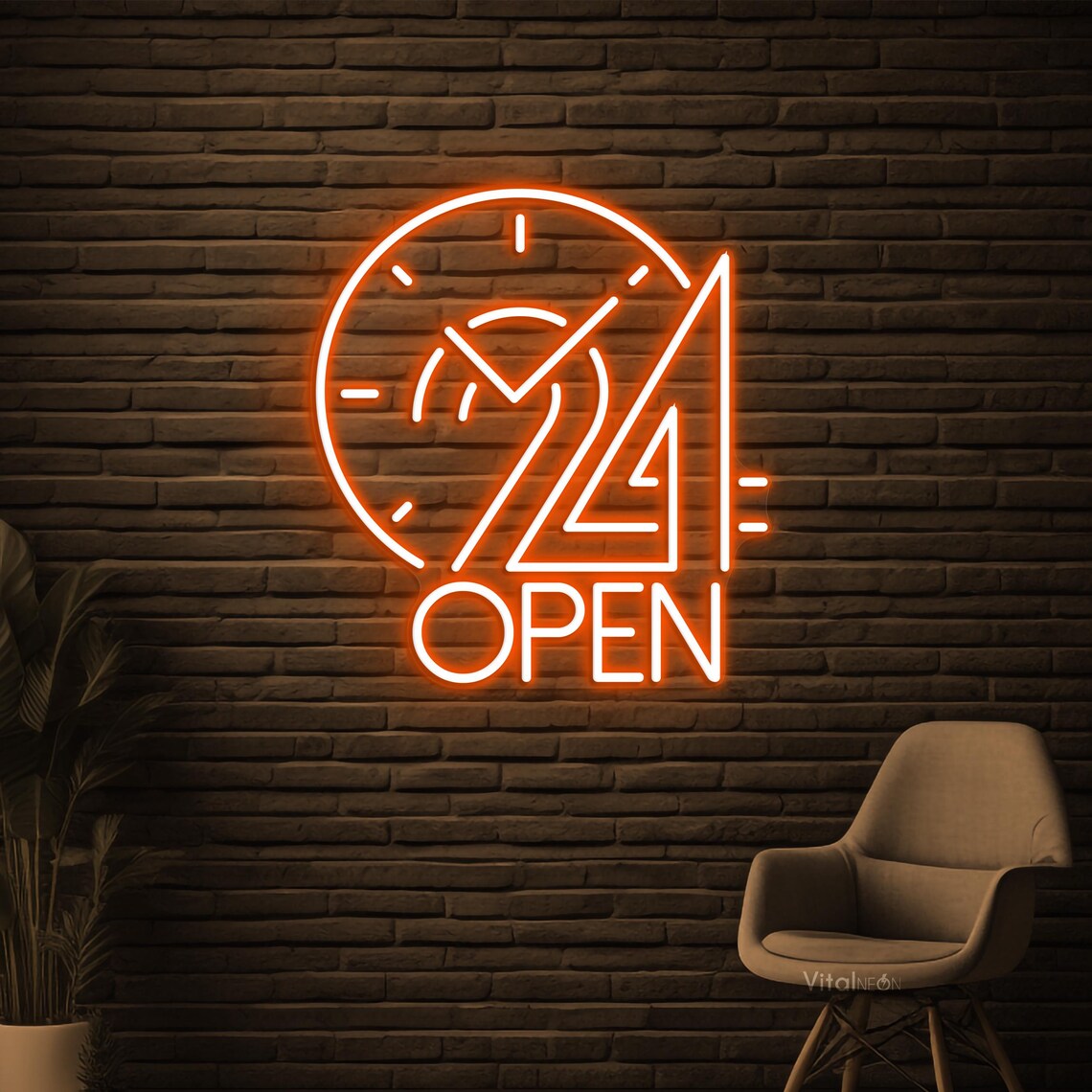 24 Open Neon Sign, Clock LED Wall Decor - Etsy