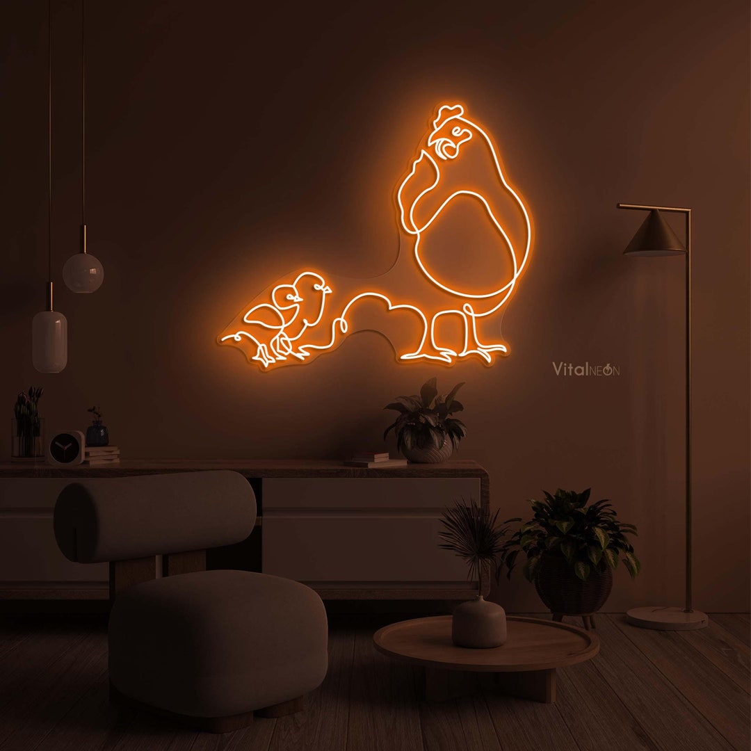 Hen and Chicks Neon Sign, Hen With Babies LED Light, Hen & Chicks Neon ...