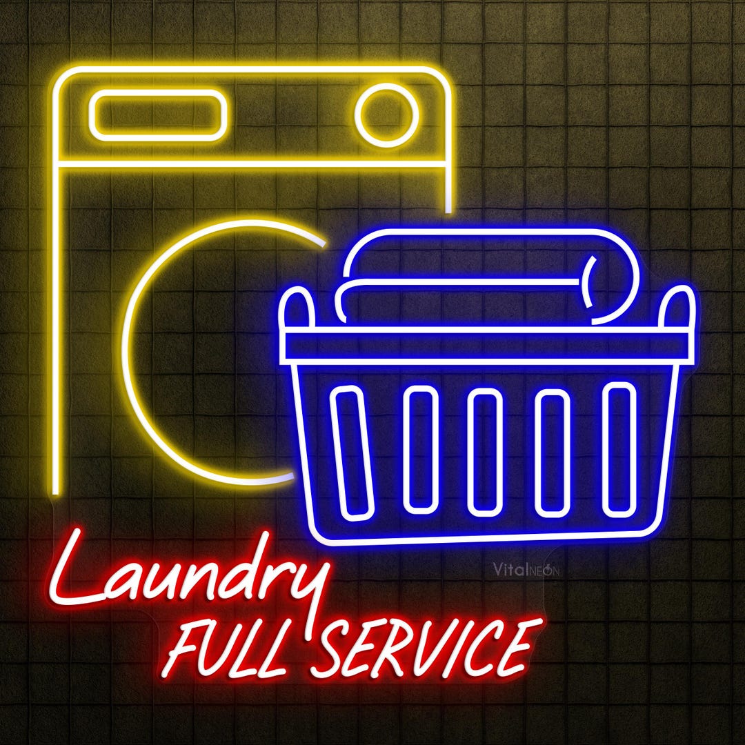 Laundry Full Service LED Light Neon Sign Shop Wall Art Room Kitchen ...