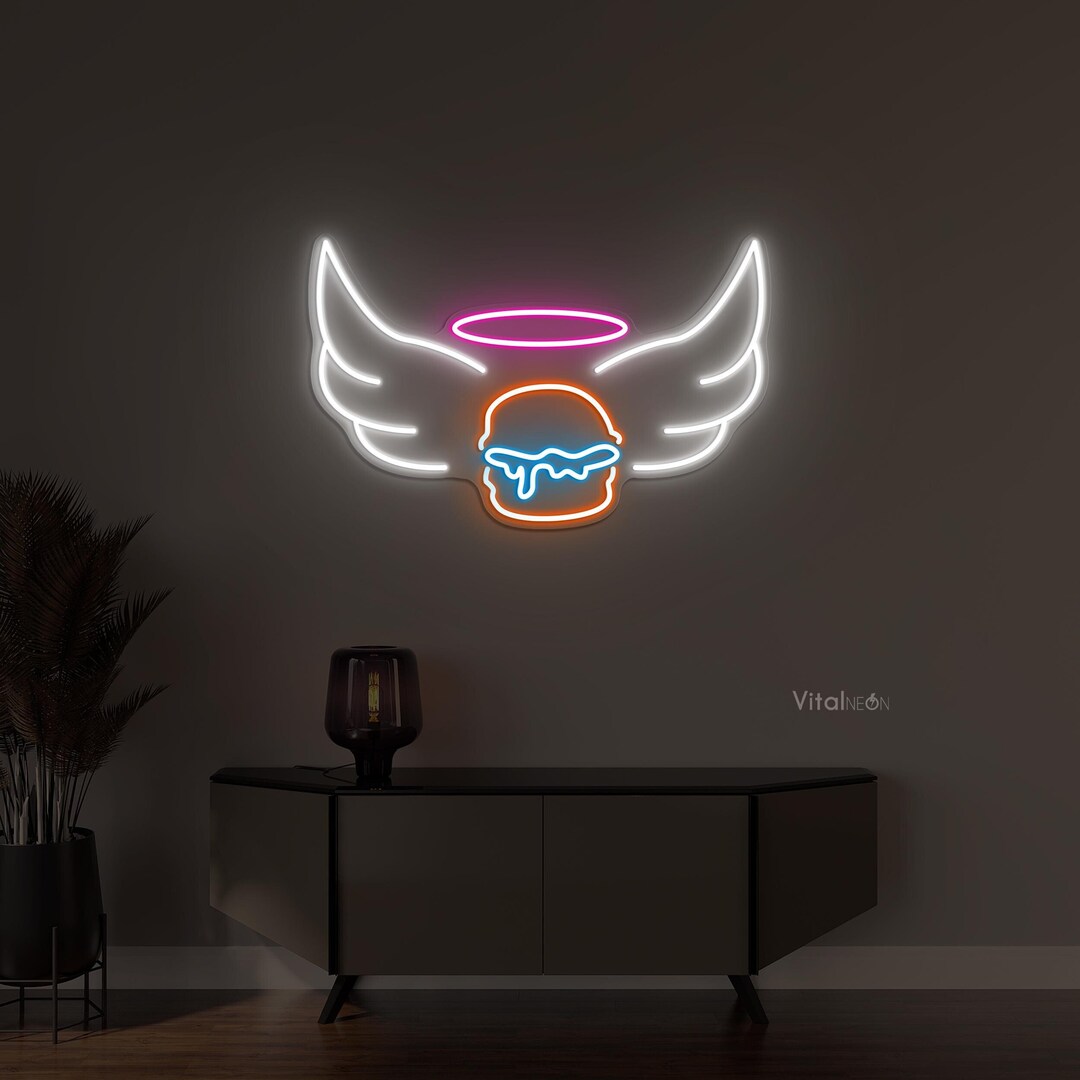 Burger Neon Sign, Angel Burger LED Light, Fast Food Restaurant Decor ...