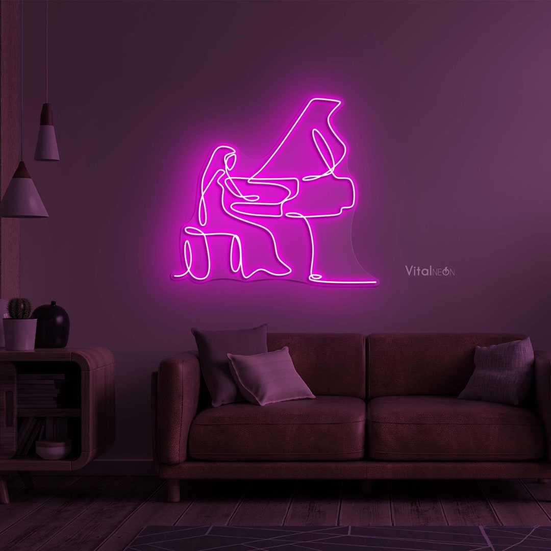 Grand Piano Player Neon Sign, Piano Neon Light, LED Wall Art for Music ...