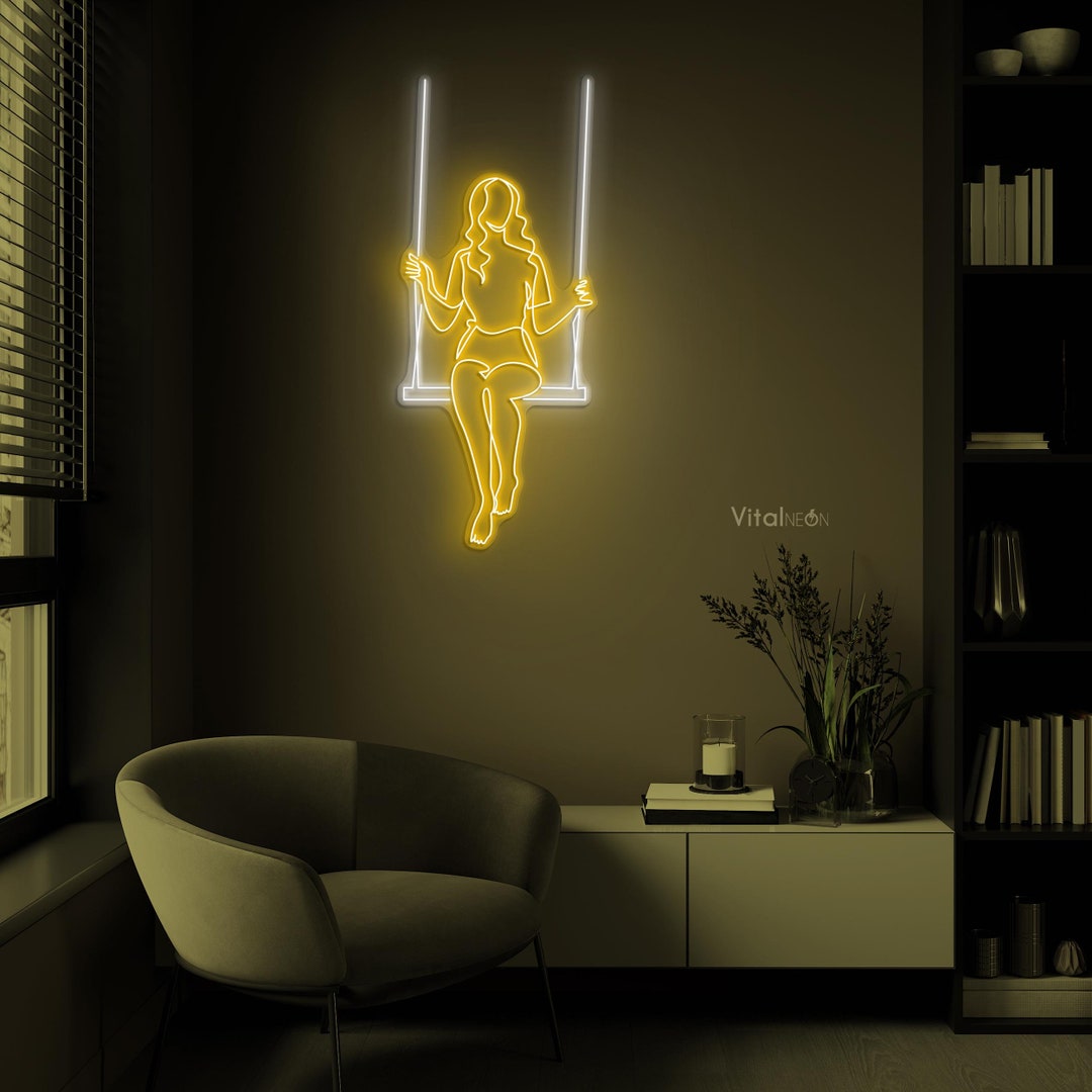 Girl on Swing Neon Sign, Girl on Swing LED Light, Girl on Swing Wall ...