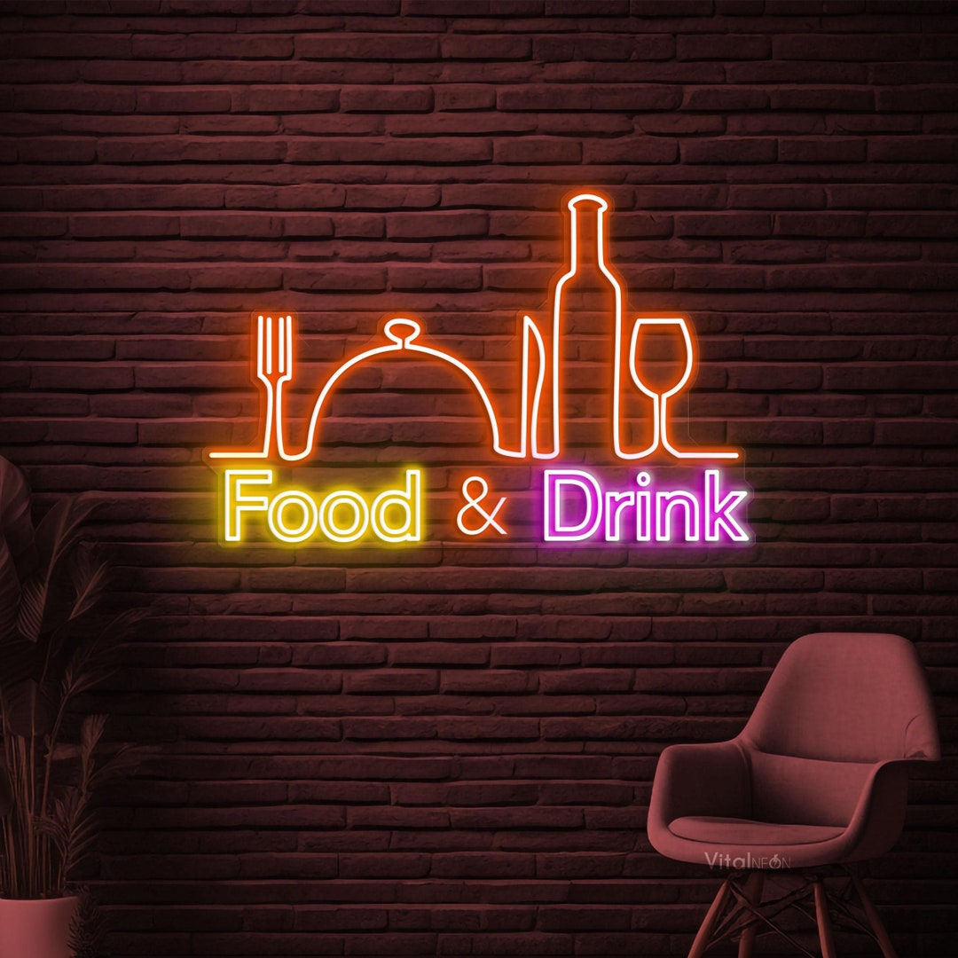 Food & Drink Neon Sign, Food and Drink LED Light, Restaurant Wall Decor ...