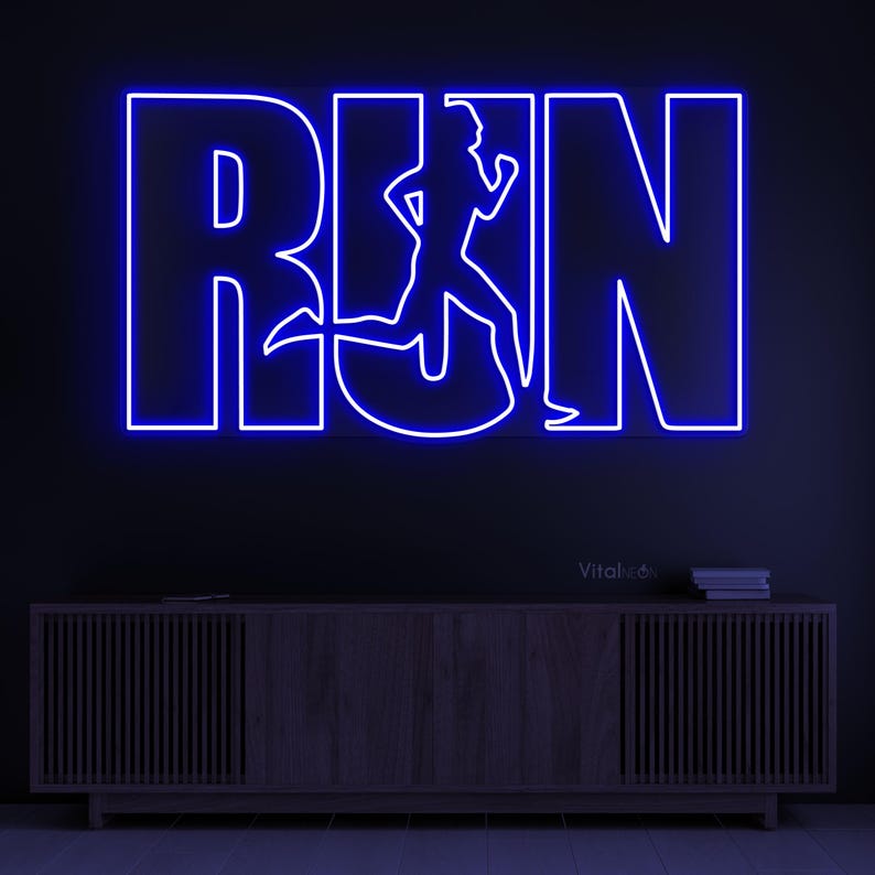 Run Neon Sign, Run LED Light, Run Logo Wall Decor, Gym Wall Art, Runner ...