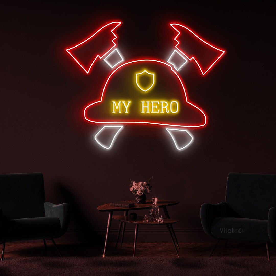 My Hero Neon Sign, My Hero Firefighter LED Sign, Firefighter Logo Wall ...