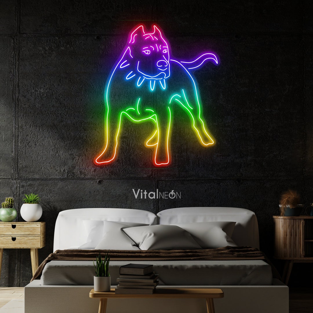 Pitbull LED Neon Light, American Pitbull Terrier Neon Sign, Pet Room ...
