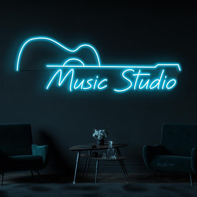Music Studio LED Neon Sign Guitar Wall Art for Music Lover Room Home ...