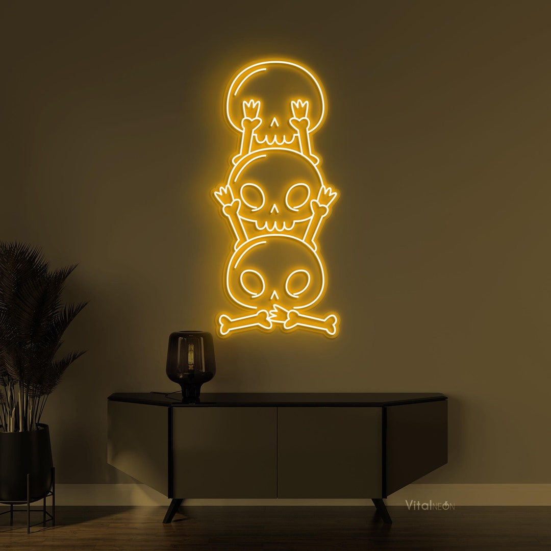 Skull Stack Neon Sign, Skull Stack Head LED Light, Horror House Wall ...