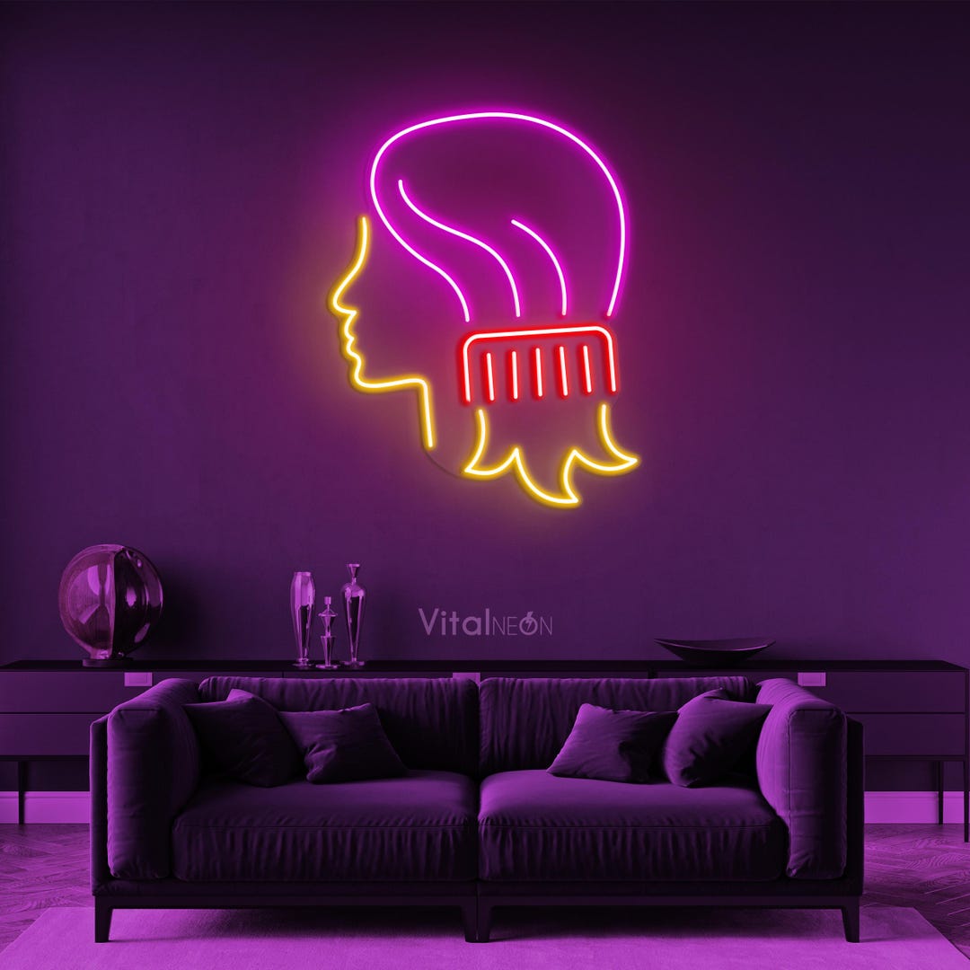Comb Combing Woman Hair Neon Light, Salon Decor, LED Neon Art, Barber ...