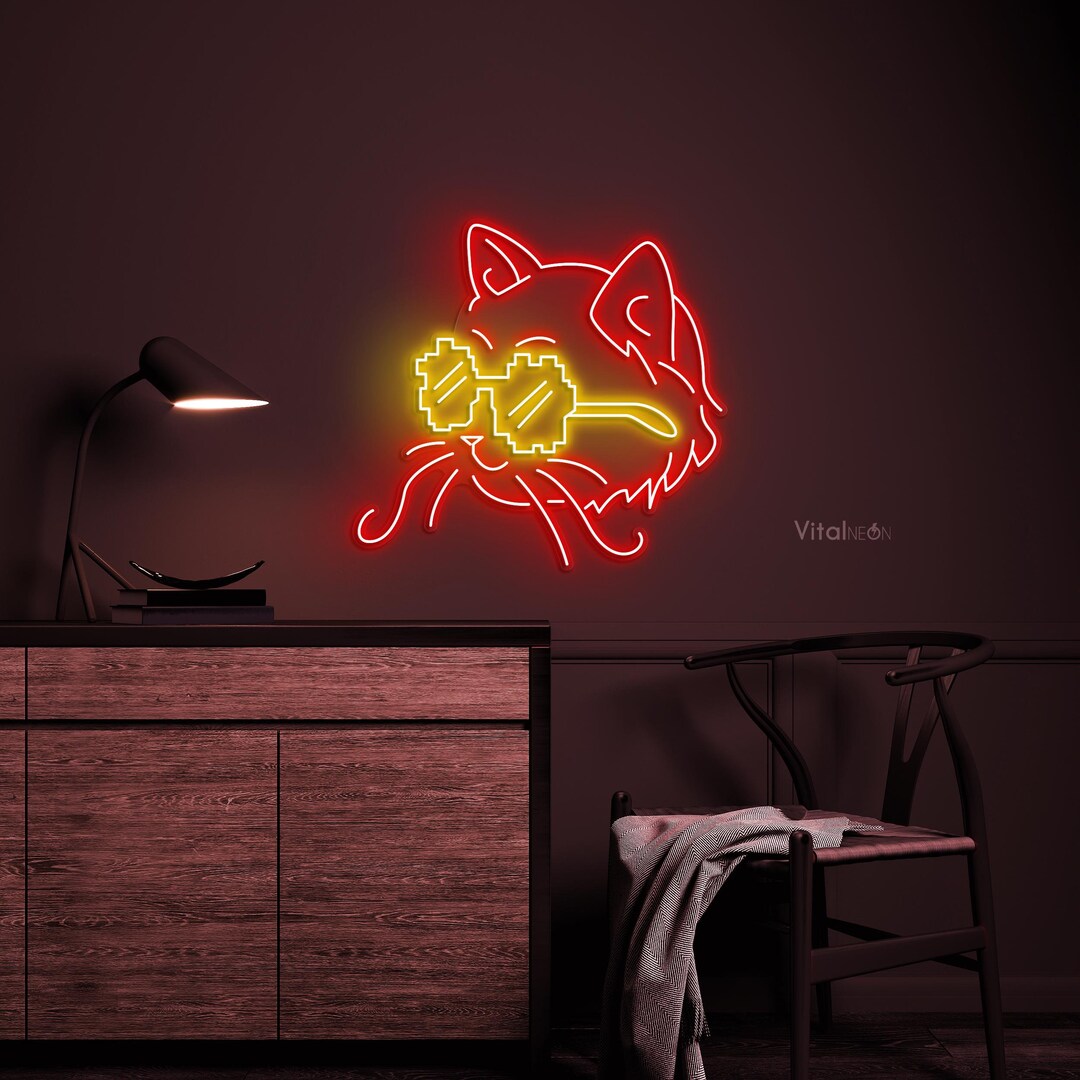 Pixelated Cat Neon Sign, Pixelated Cat LED Light, Cat With Glasses LED ...