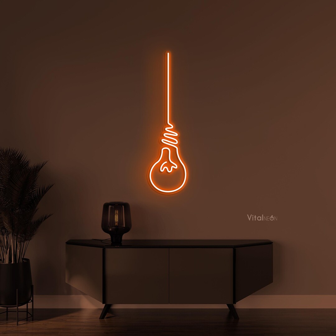 Bulb Neon Sign, Light Bulb LED Light, Light Bulb LED Noen Art, Bright ...