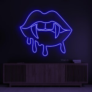 Vampire Fangs Lips LED Light Neon Sign, Goth Horror Spooky Game Room ...