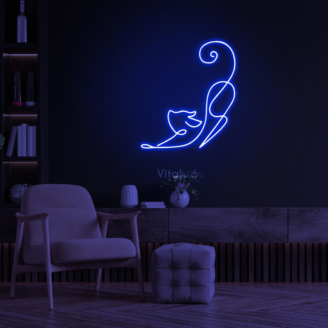 Stretching Cat Neon Sign, Stretching Cat LED Light, Pandiculation Cat ...